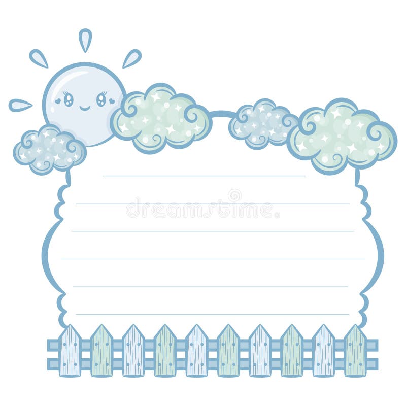 Cute Clouds Frame Sticky Note Card Letter with Pastel Coloring for ...