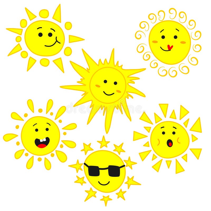 Cute Weather, Cloud and Sun Vector Cartoon Character Set Stock Vector ...