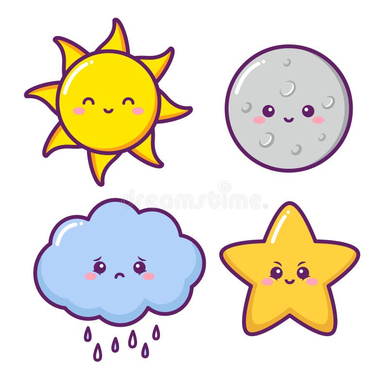 Cute Sun Moon Cloud and Star Stock Vector - Illustration of nature ...