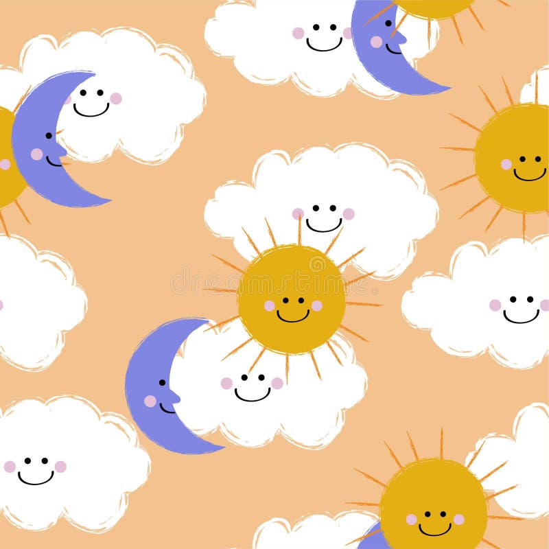 Cute Sun and Moon Kids Pattern Seamless Stock Illustration ...