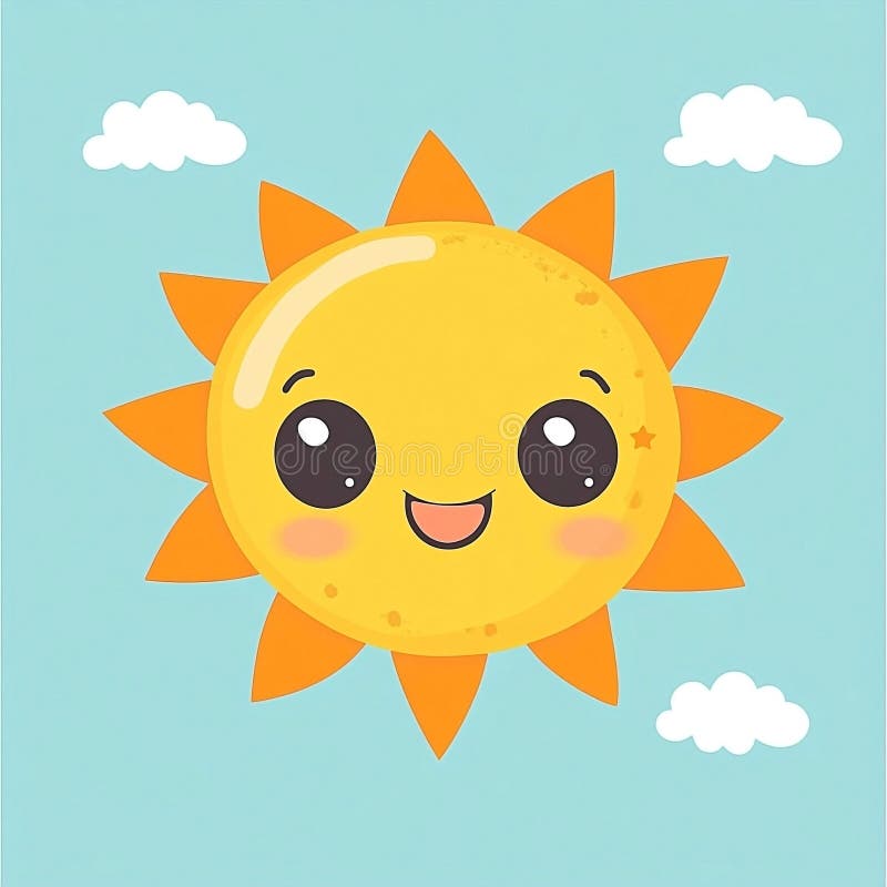 Cute Cartoon Sun Illustration Simple Flat Style Design Orange ...