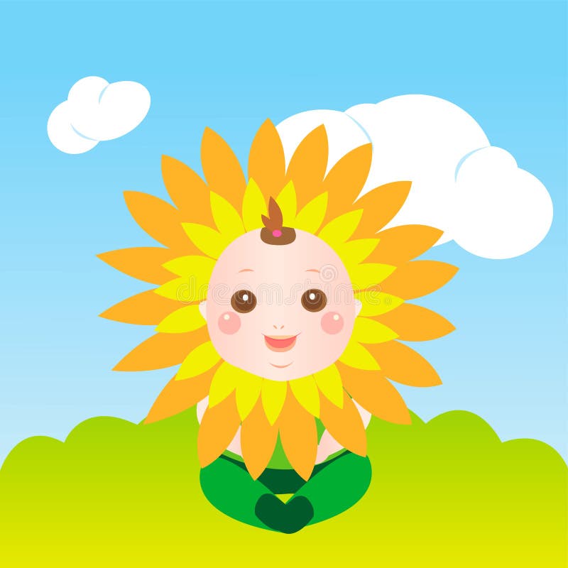 Baby Sunflower Fairy With Butterfly Stock Illustration - Illustration ...