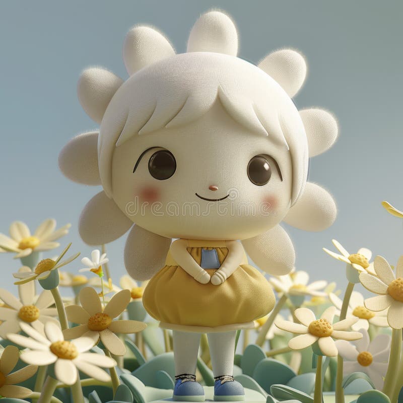 Cute Sunflower,Themed Anime Character in Field of Daisies Stock Photo ...