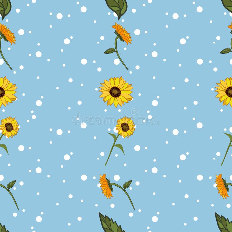 Cute Sunflowers Repeat Pattern on Pastel Blue Background Stock Vector ...