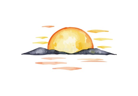 Cute Sunrise Watercolour Vector Illustration. Stock Vector ...