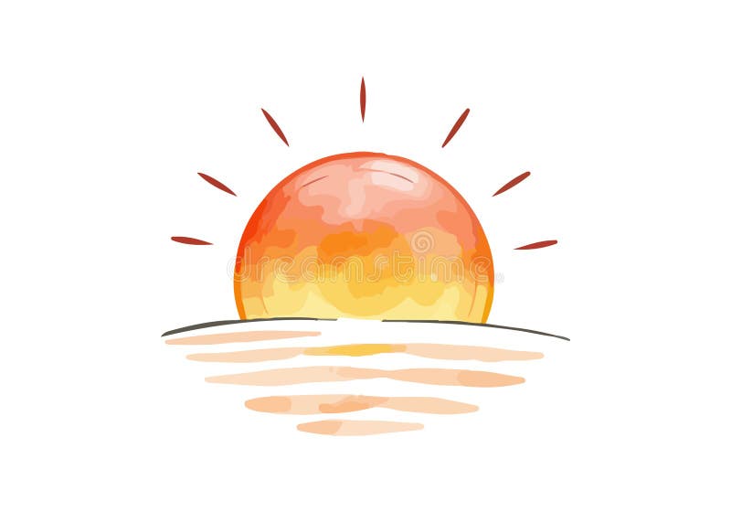 Cute Sunrise Watercolour Vector Illustration. Stock Illustration ...