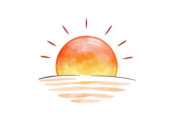 Cute Sunrise Watercolour Vector Illustration. Stock Illustration ...