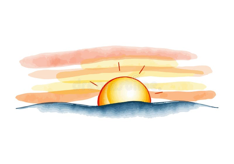 Cute Sunrise Watercolour Vector Illustration. Stock Vector ...