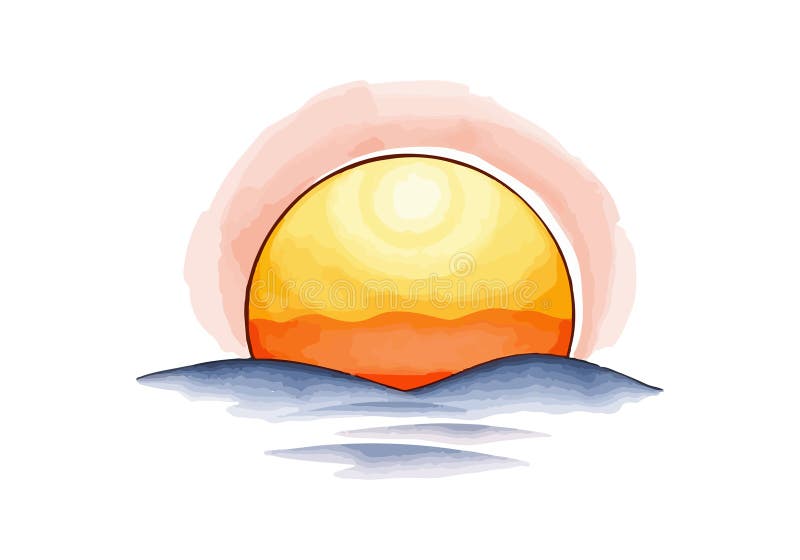 Cute Sunrise Watercolour Vector Illustration. Stock Vector ...