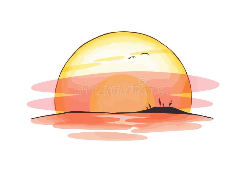 Cute Sunrise Watercolour Vector Illustration. Stock Vector ...
