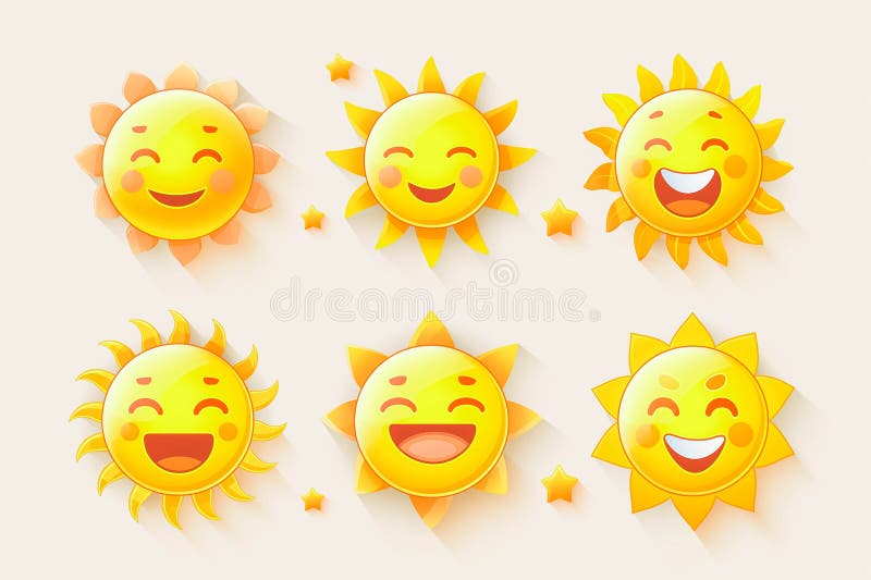 Cute Suns. Sunshine, Cute Smiling Faces Stock Illustration ...