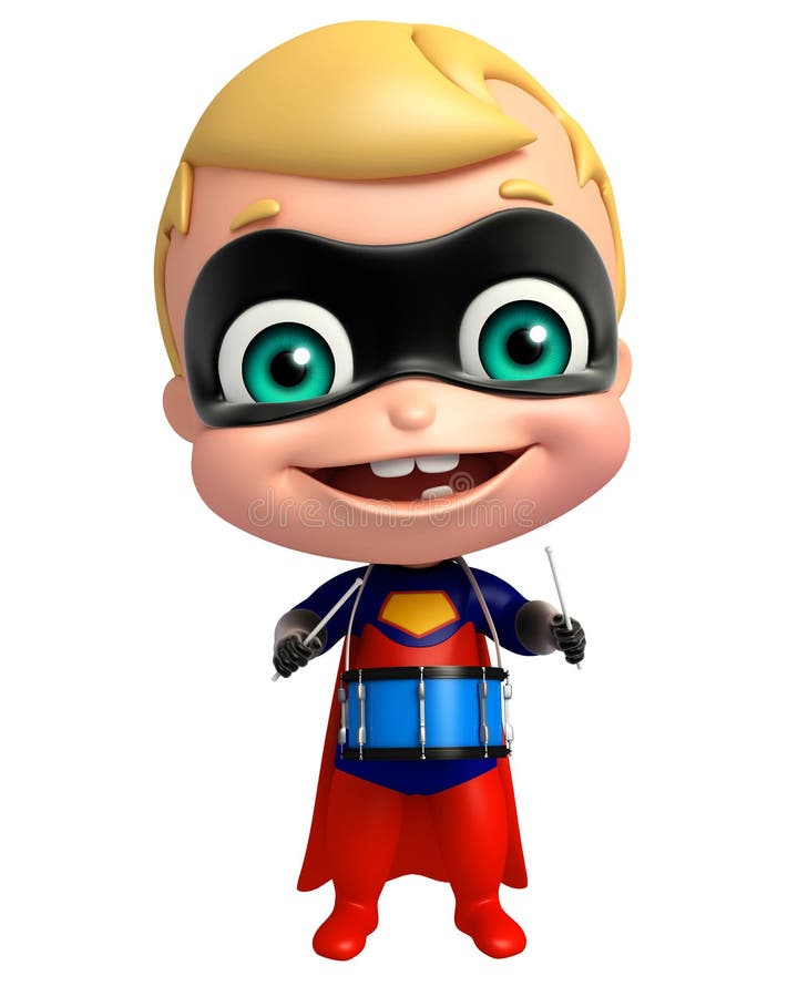 Cute superbaby with Drum stock illustration. Illustration of superbaby ...