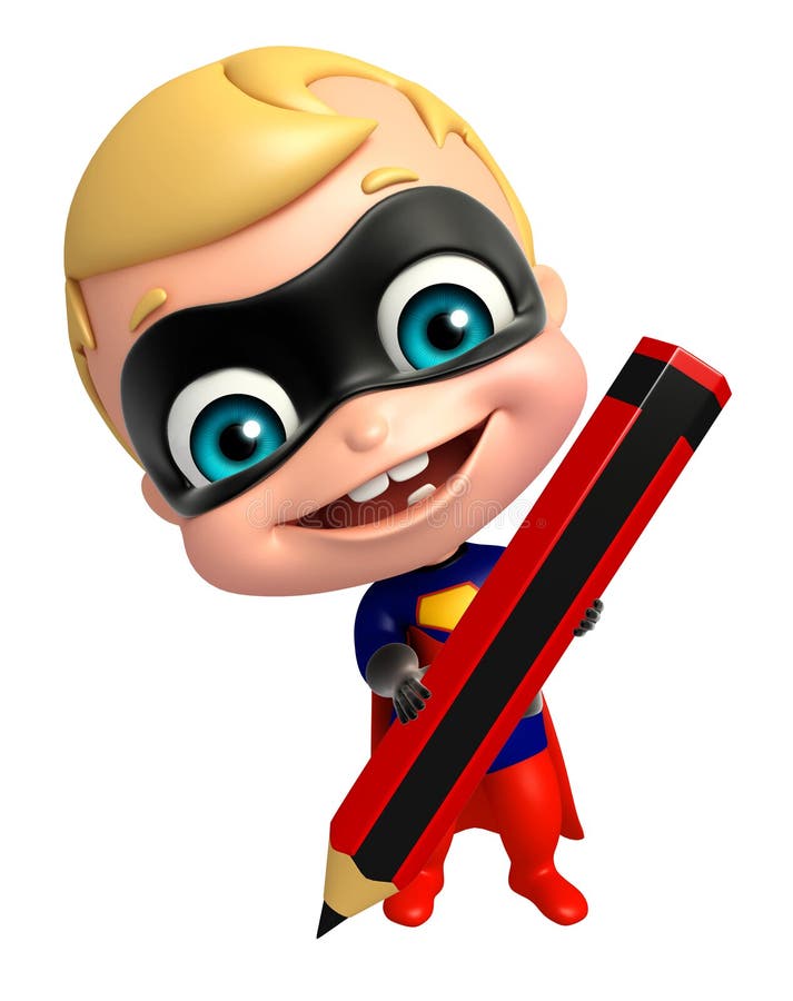 Cute superbaby with Pencil stock illustration. Illustration of ...