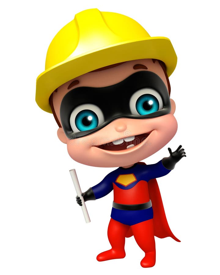 Cute Superbaby with Worker Hat Stock Illustration - Illustration of ...
