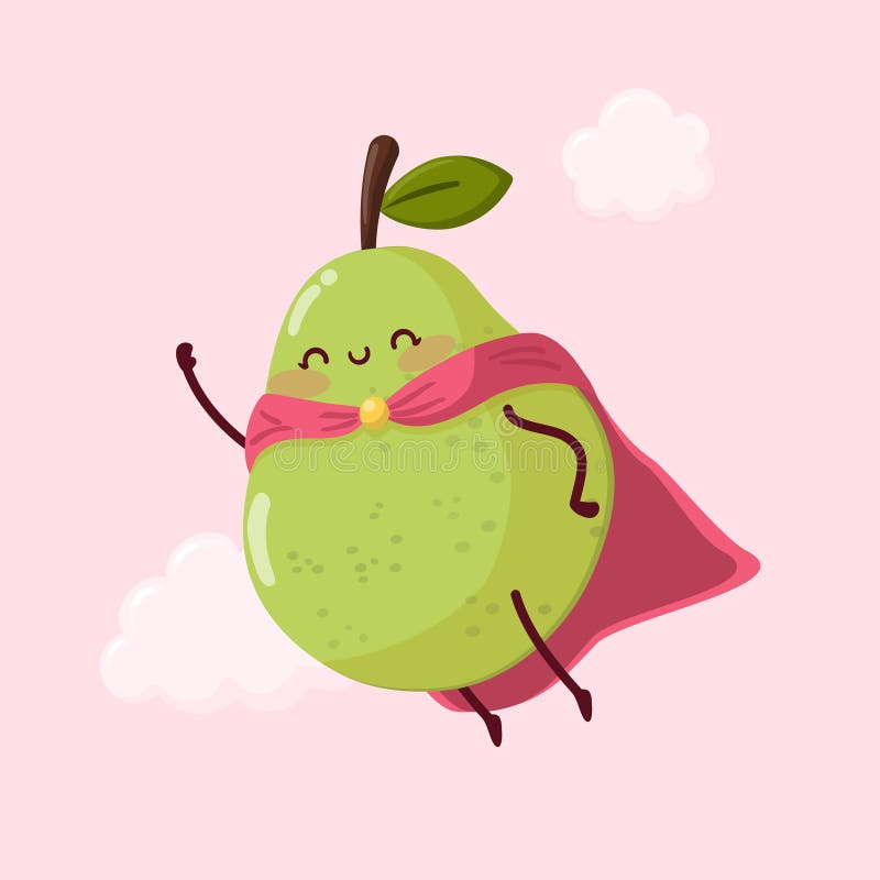 Cute Superhero Pear Fruit Flying in the Sky Stock Vector - Illustration ...
