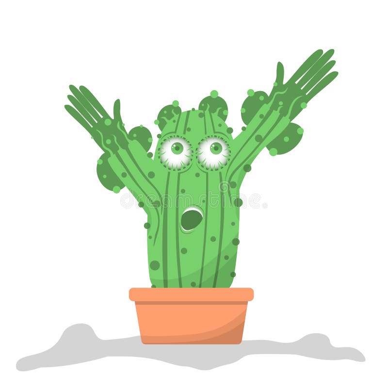 Cute Surprised Cactus or Succulent Character, Vector Cartoon ...