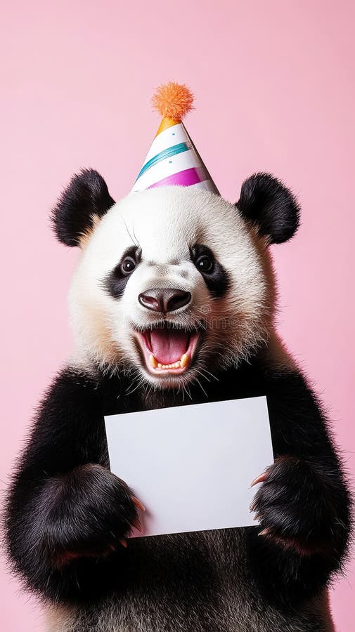 Cute Surprised Panda Holds an Invitation Empty White Card, Party ...