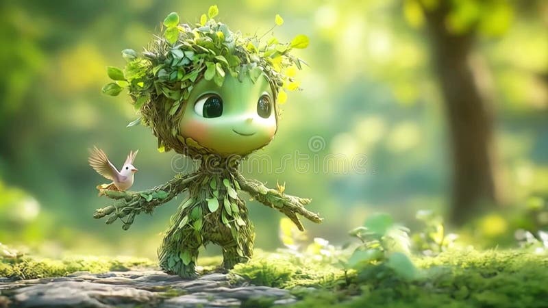 Cute Surreal Anthropomorphic Tree in Forest Animation. Fantasy Concept ...