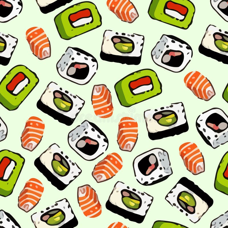 Vector Cute Sushi Background Seamless Pattern Stock Vector ...