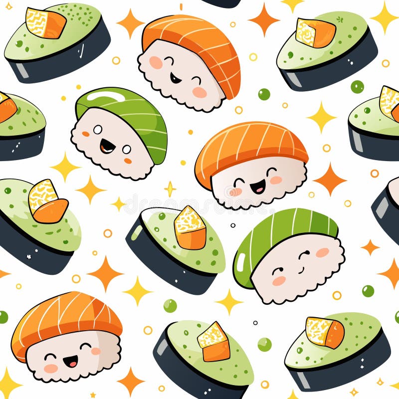 Sushi with Happy Faces, Japanese Food with Eyes. Stock Vector ...