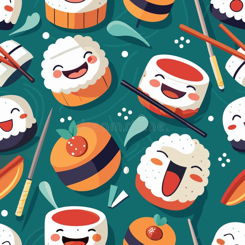 Sushi with Happy Faces, Japanese Food with Eyes. Stock Vector ...