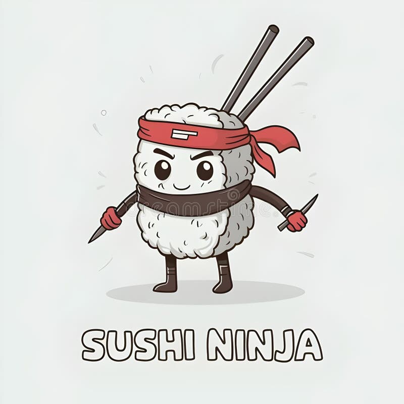 Cute Sushi Roll Ninja with Chopsticks and Headband Stock Illustration ...