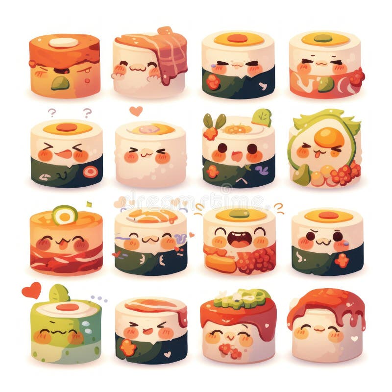 Cute Sushi Rolls Illustration Generated with Ai Stock Illustration ...