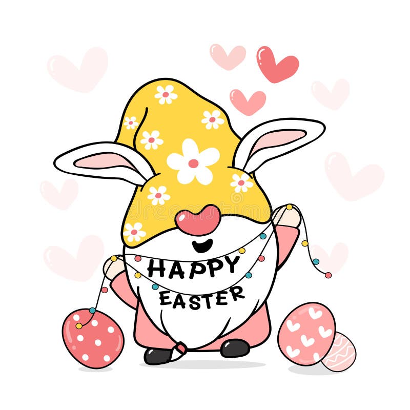 Cute Sweet Easter Bunny Gnome with Rabbit Ears Happy Easter Cartoon ...