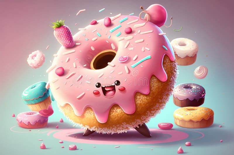 Cute Sweet Objects 3d Illustration Cartoon Donuts on Color Background ...