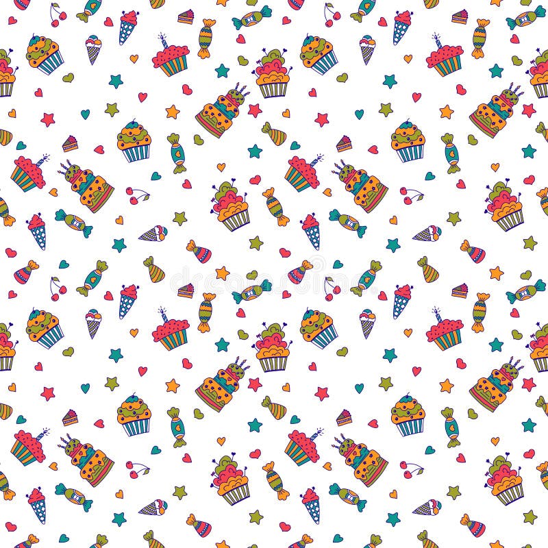 Sweet Seamless Pattern With Colored Smiley Hearts. Romantic Print. Cute ...