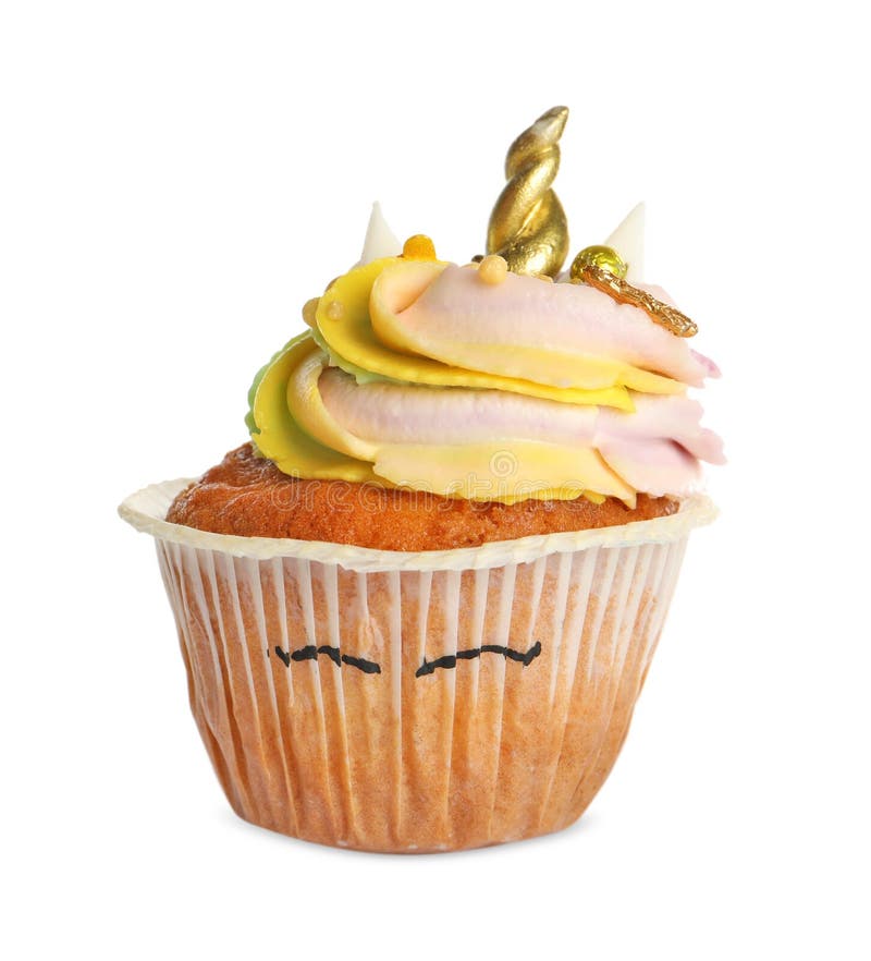 Cute Sweet Unicorn Cupcake Isolated on White Stock Photo - Image of ...