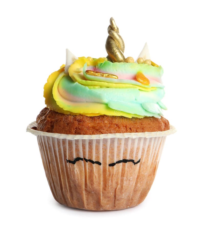 Cute Sweet Unicorn Cupcake Isolated on White Stock Image - Image of ...