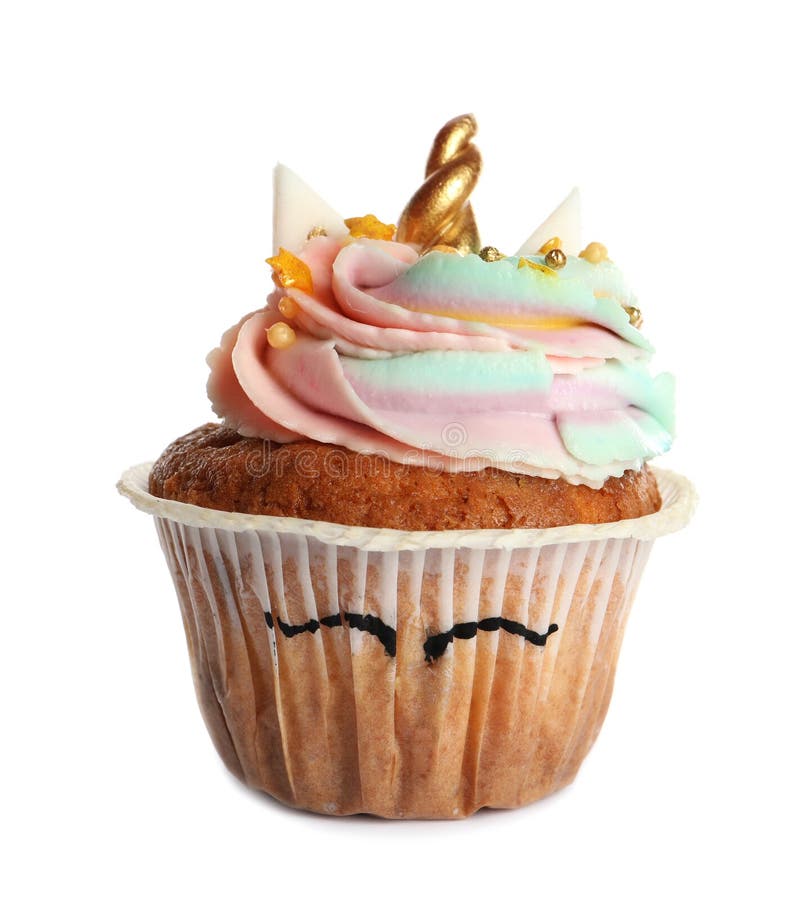 Cute Sweet Unicorn Cupcake Isolated on White Stock Photo - Image of ...