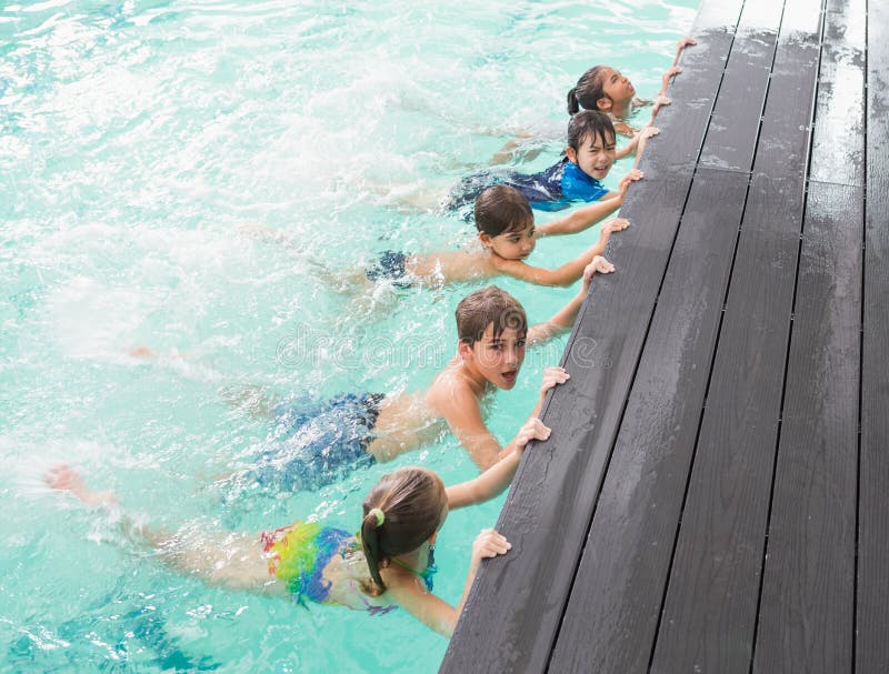 Cute Swimming Class about To Jump in Pool Stock Image - Image of ...