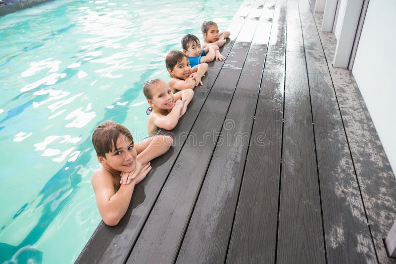 Cute Swimming Class about To Jump in Pool Stock Image - Image of ...