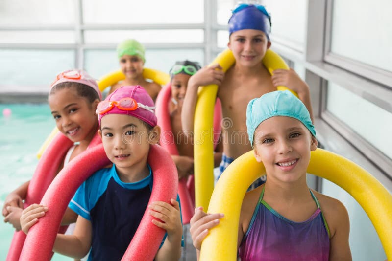 Cute Swimming Class Smiling Poolside Stock Image - Image of swimming ...