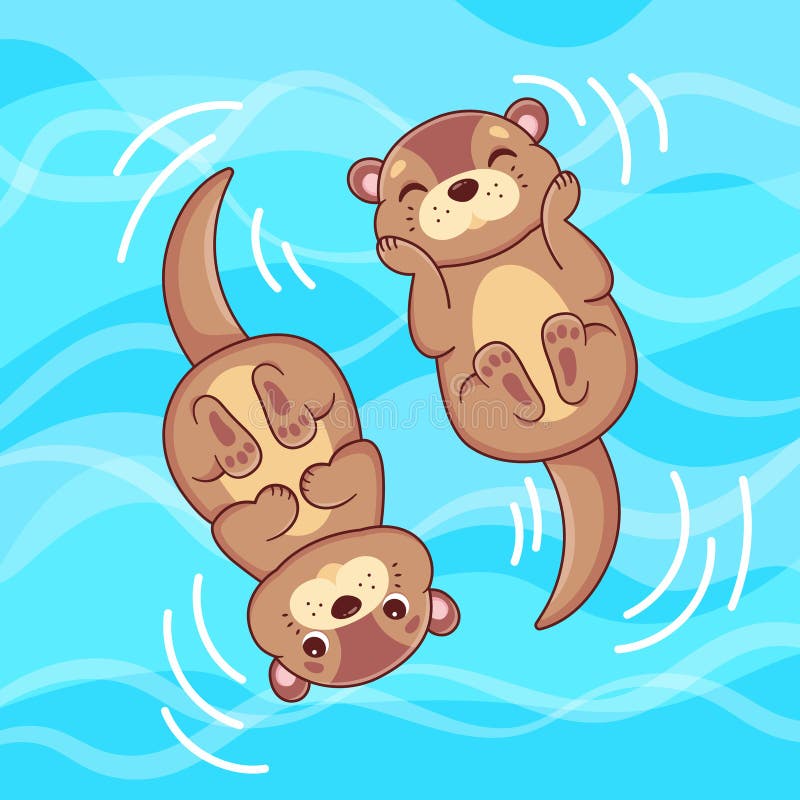 Cute Swimming Otters. Cartoon Characters Stock Vector - Illustration of ...