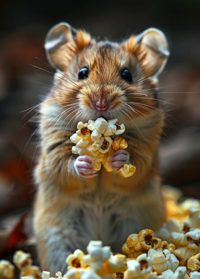 Cute Syrian Hamster. a Hamsters Eating Popcorn in the Natural World ...