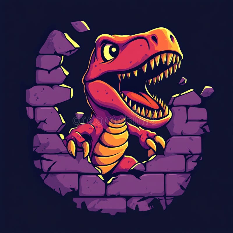 Cute T-Rex Breaks through Wall - Cartoon Illustration Stock Image ...