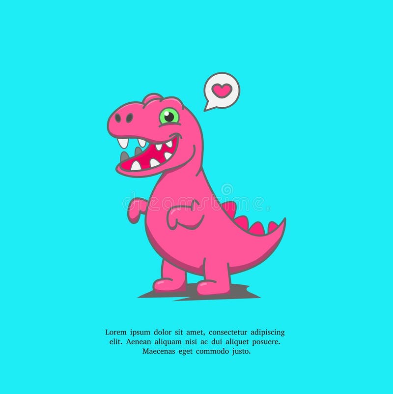 Cute T-rex Vector Illustration with Love Chat Bubble Flat Design Stock ...