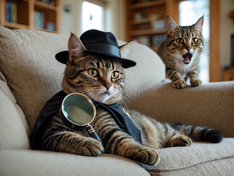 Cute Tabby Cat Dressed As a Detective Stock Illustration - Illustration ...