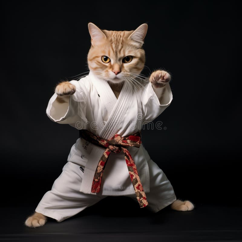 Cute Tabby Cat in Karate Uniform Striking a Pose Stock Illustration ...