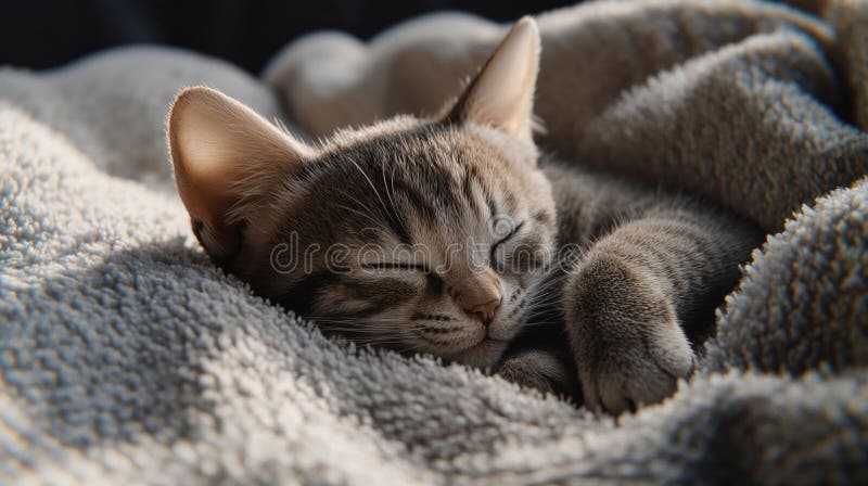 Cute Tabby Cat Peacefully Sleeping Wrapped in a Soft, Cozy Blanket. the ...