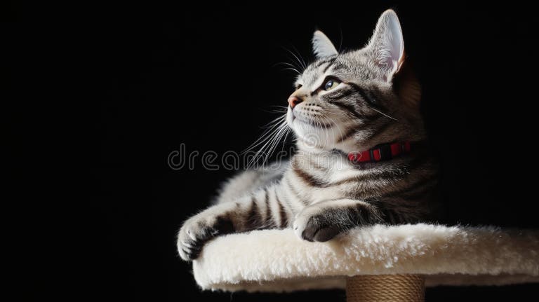 Cute Tabby Cat Rests on a Cat Tower Stock Image - Image of furniture, scratch: 381788311