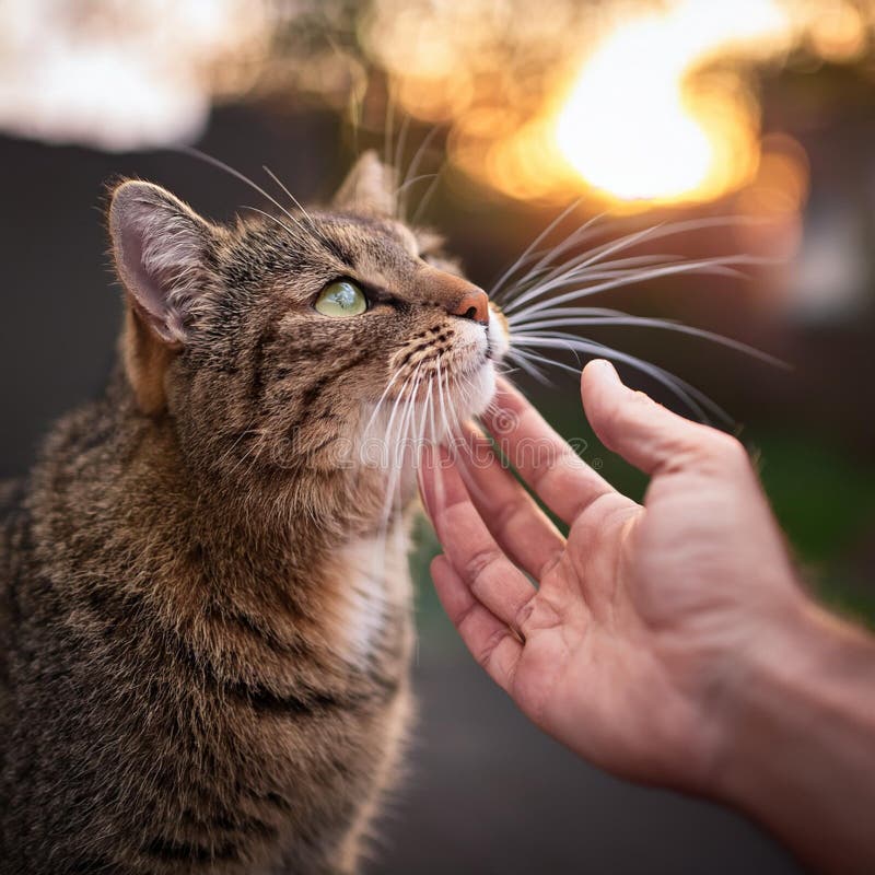 Cute Tabby Cat Touching Human Mate, AI Generated Stock Illustration ...