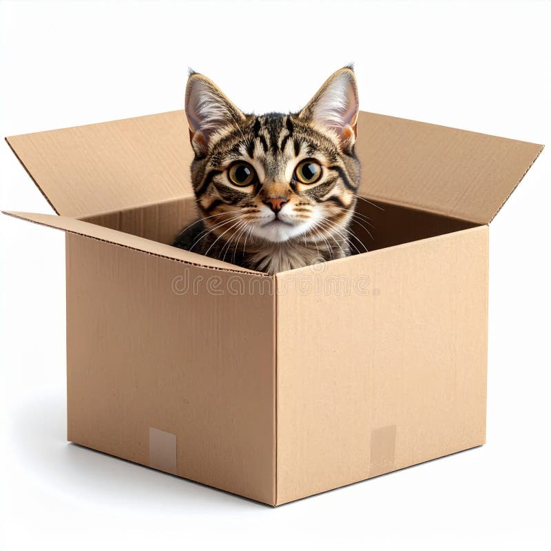 Cute Tabby Kitten Inside Cardboard Box Stock Illustration ...
