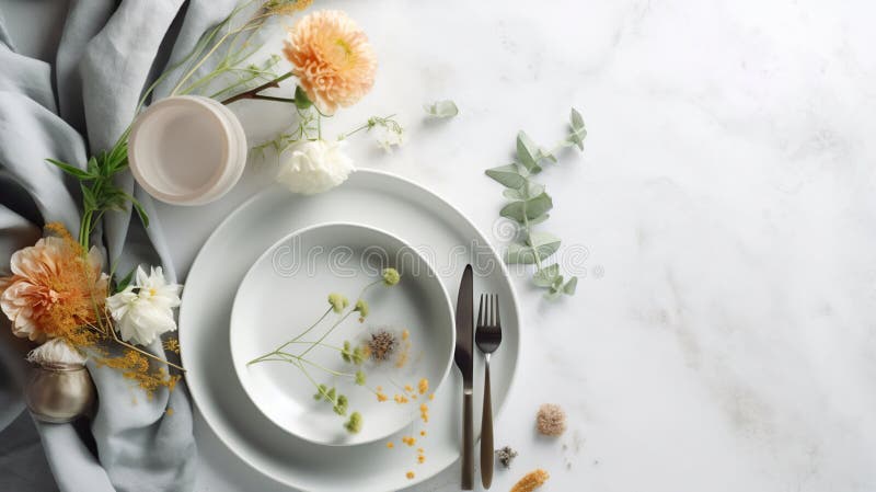 Cute Table Setting with Floral Decor on Light Background with Space for ...