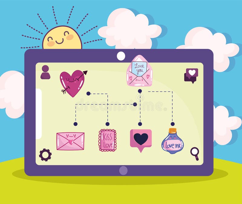 Cute tablet love icons stock vector. Illustration of heart - 224105662