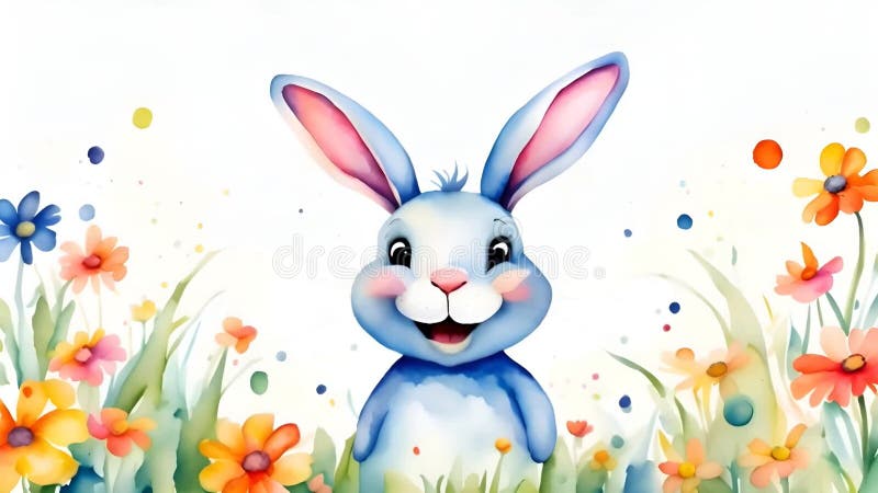 Cute Talking Easter Bunny with Flowers on White Stock Video - Video of ...