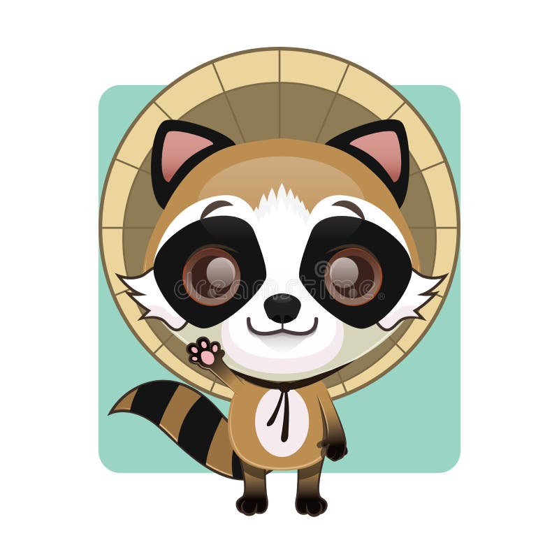 Cute Tanuki Raccoon Dog with a Straw Hat Stock Vector - Illustration of ...